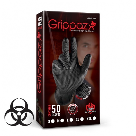 Grippaz Black Semi-Disposable Nitrile Gloves - Workwear.co.uk